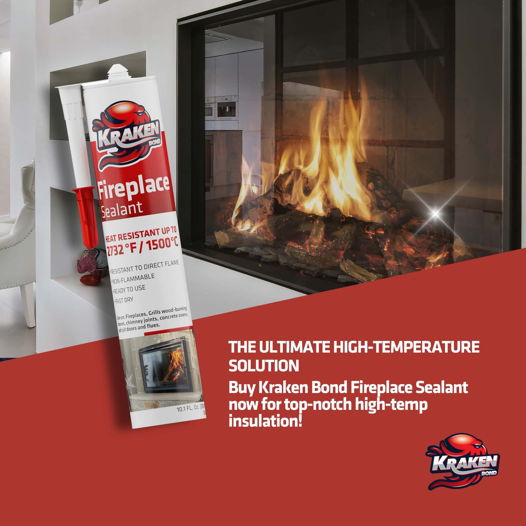 Kraken Bond Fireplace Sealant - Fireplace Caulk | Fireplace Sealer